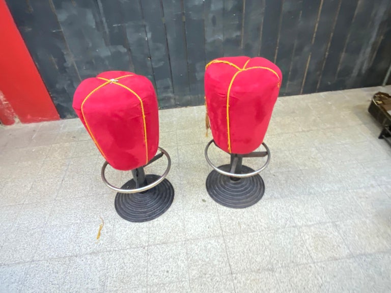 Suite of 6 Fun Stools, Cast Iron Base, Seat Covered in Velvet For Sale ...