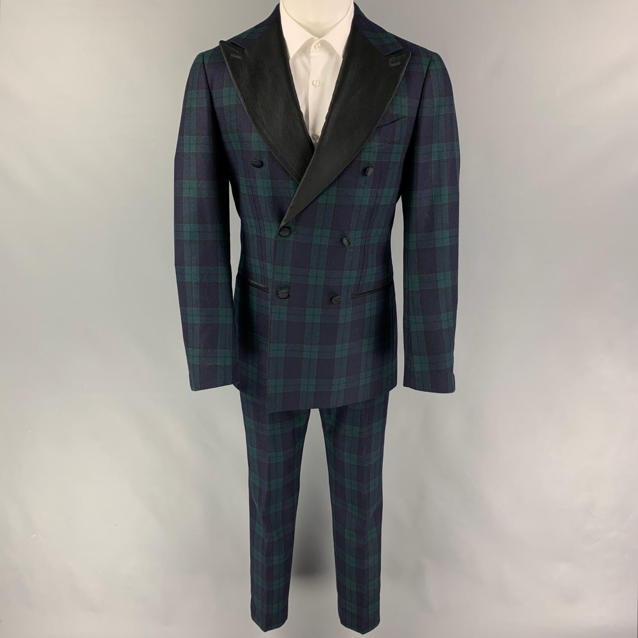 SUITSUPPLY Size 40 Blackwatch Plaid Cotton Peak Lapel Tuxedo Suit For ...