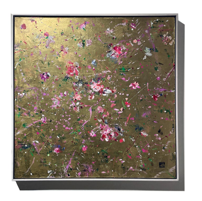 Suk Ja Kang - Neon Love: BH - Abstract Painting with Mixed Media Floral ...