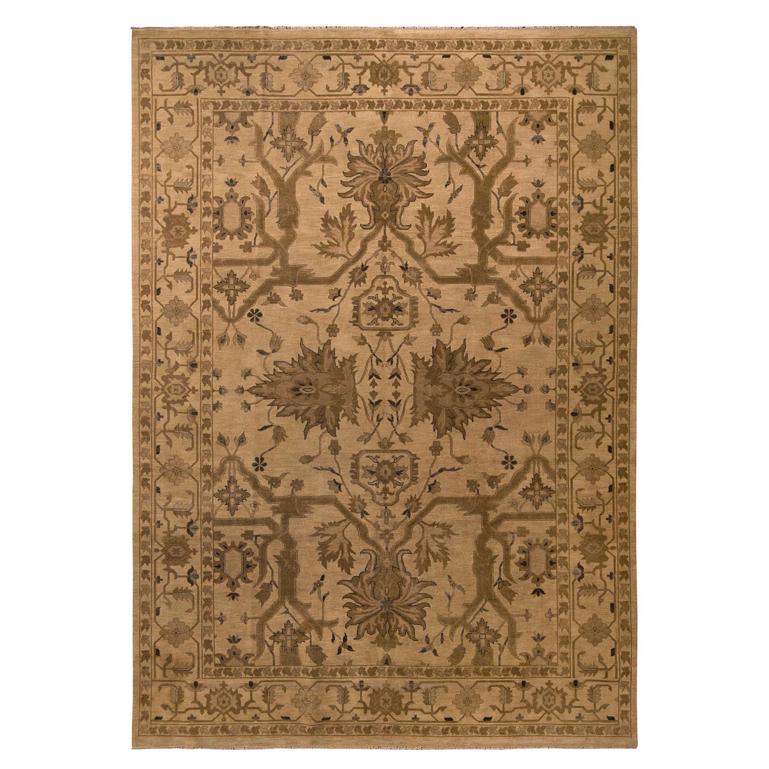 Modern Sultanabad Style Black and Green Wool Rug with Allover Floral ...
