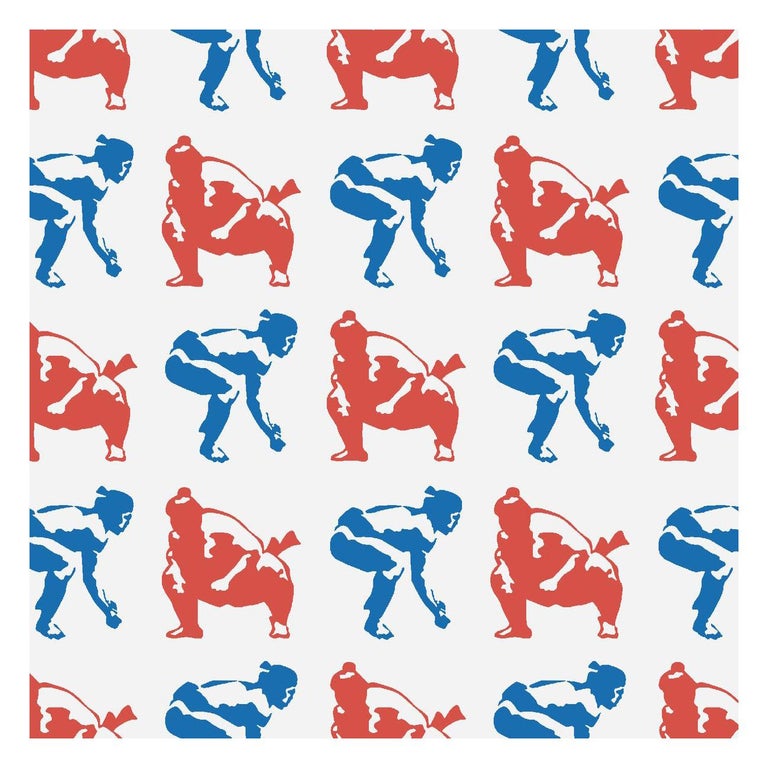 Sumo Designer Wallpaper in Primary 'Red, Cobalt and Pale Grey' For Sale ...