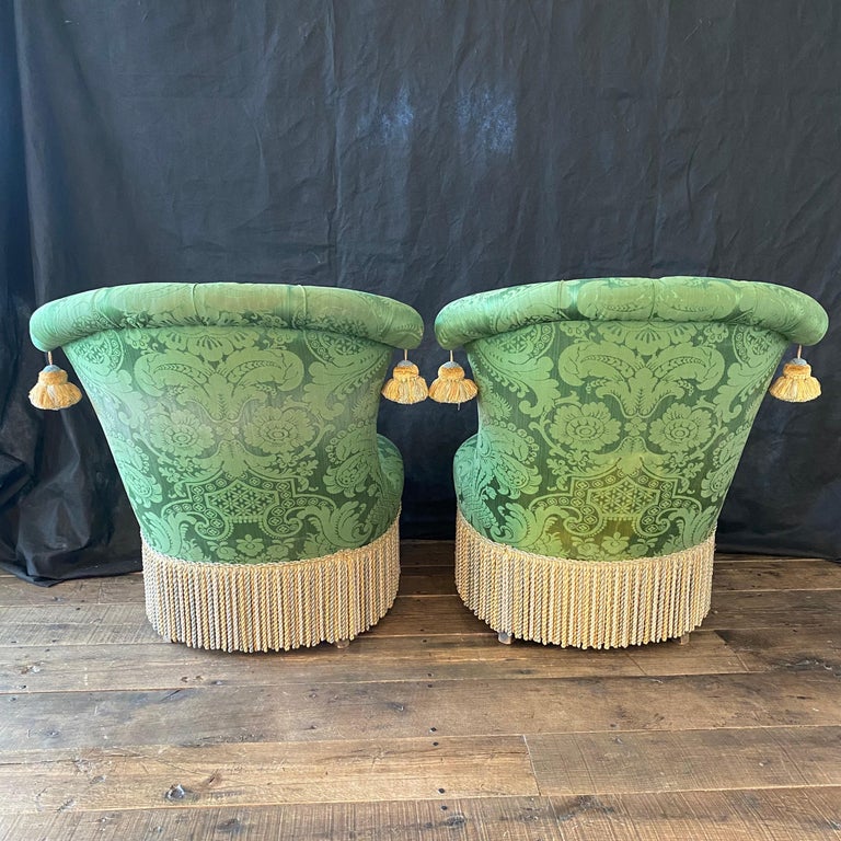 Sumptuous Pair of French Napoleon II Green Silk Tufted Slipper Chairs ...