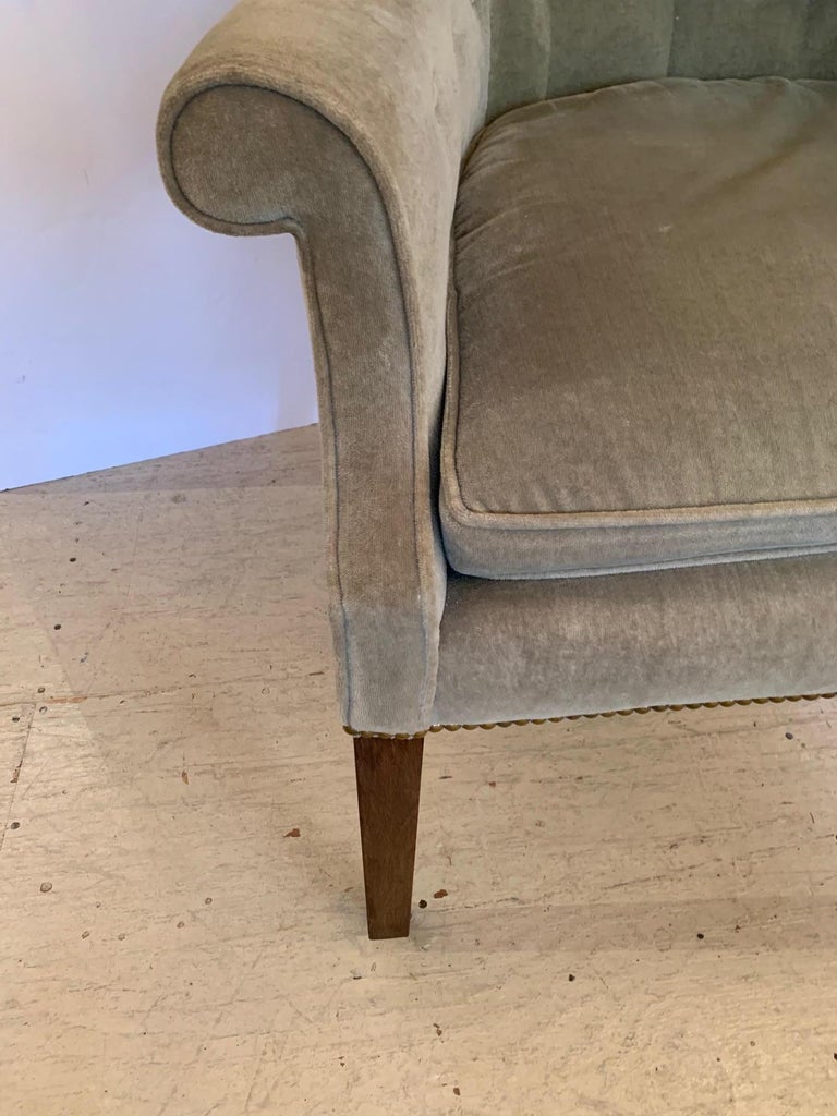 Sumptuous Vintage Tufted Sage Green Velvet Barrel Back Wing Chair at ...