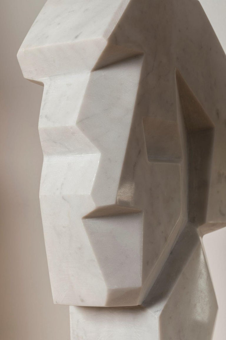 Sumptuous White Carrara Marble Sculpture by SAVY "Visage", France, 2002 ...