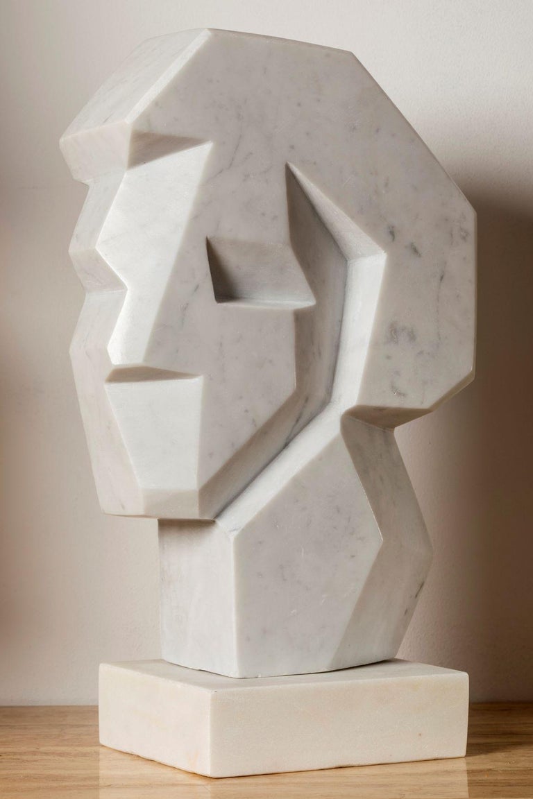 Sumptuous White Carrara Marble Sculpture by SAVY "Visage", France, 2002 ...