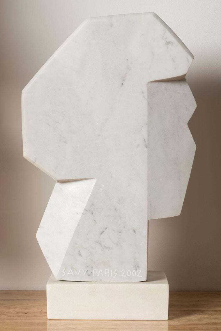 Sumptuous White Carrara Marble Sculpture by SAVY "Visage", France, 2002 ...