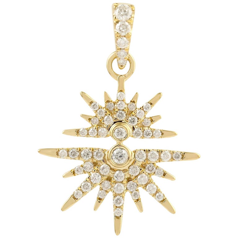 Sun Diamond 14 Karat Gold Reflection Pendant Necklace For Sale at 1stDibs