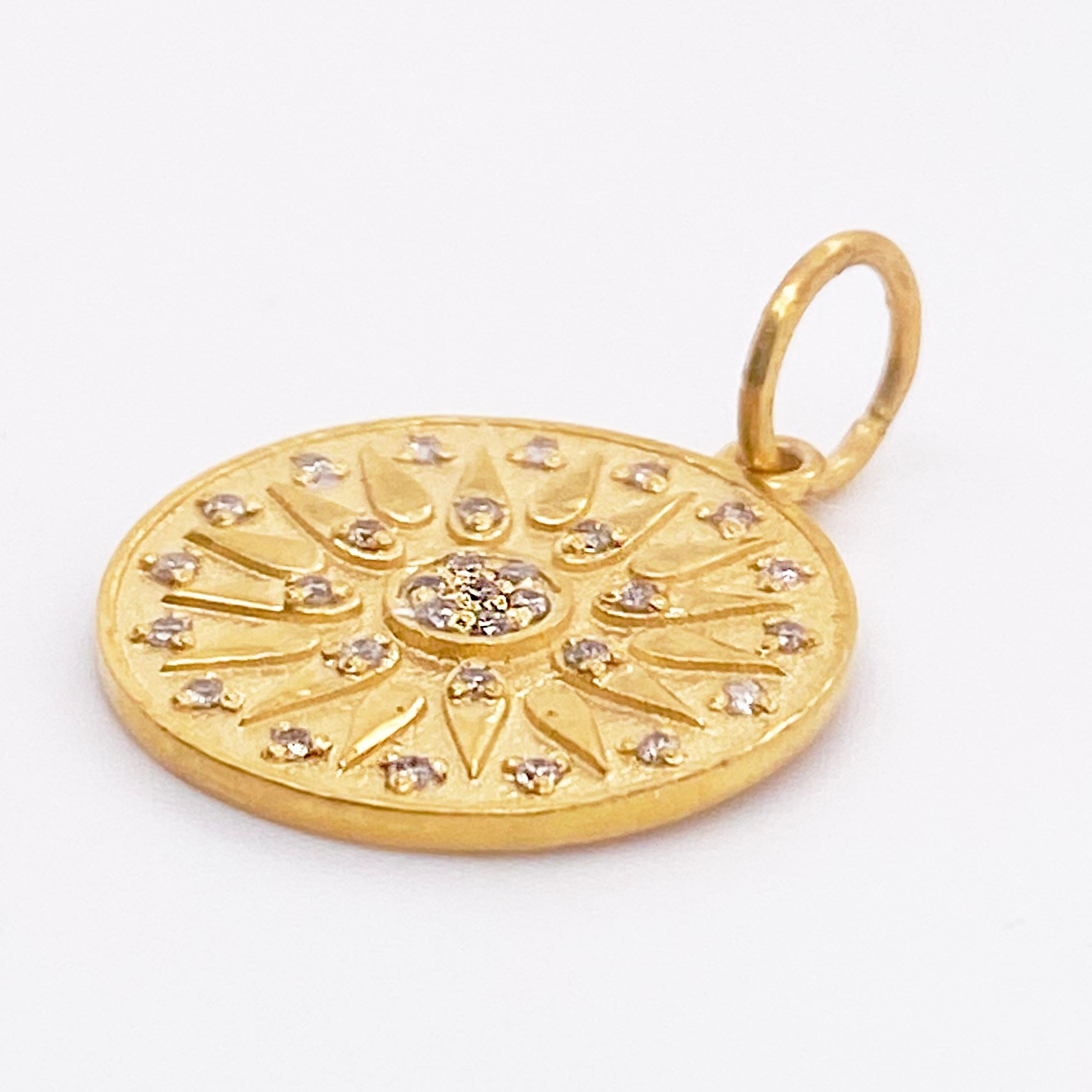 Sun Diamond Pendant, Here Comes the Sun, 31 Full Cut Diamonds .11 Carat ...