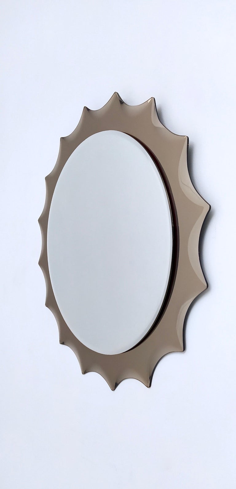 Postmodern Sun Shaped Bronze Wall Mirror in the Style of Cristal Art ...