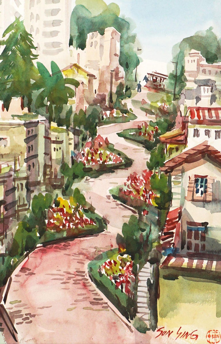 Sun Ying - Vintage San Francisco Watercolor Landscape -- Lombard Street ...