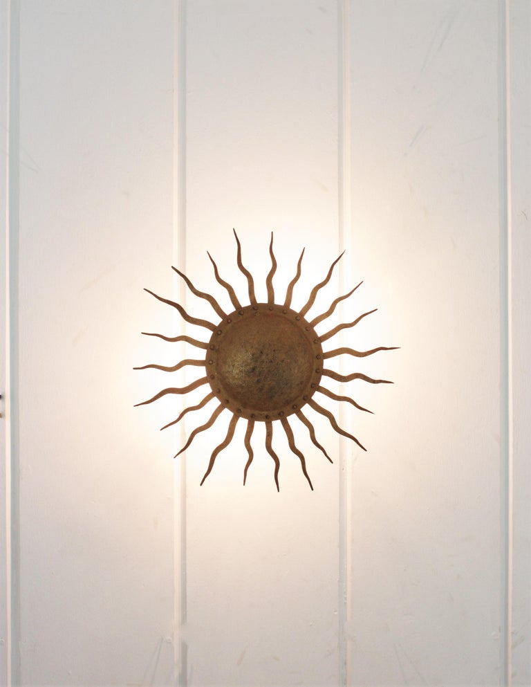 Sunburst Ceiling Light Fixture in Gilt Wrought Iron, France, 1950s For ...