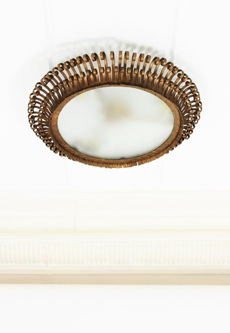 Sunburst Crown Light Fixture with Eyelash Scroll Endings For Sale at ...