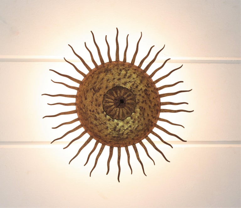 Sunburst Curly Ceiling Light Fixture / Chandelier in Gilt Iron at ...