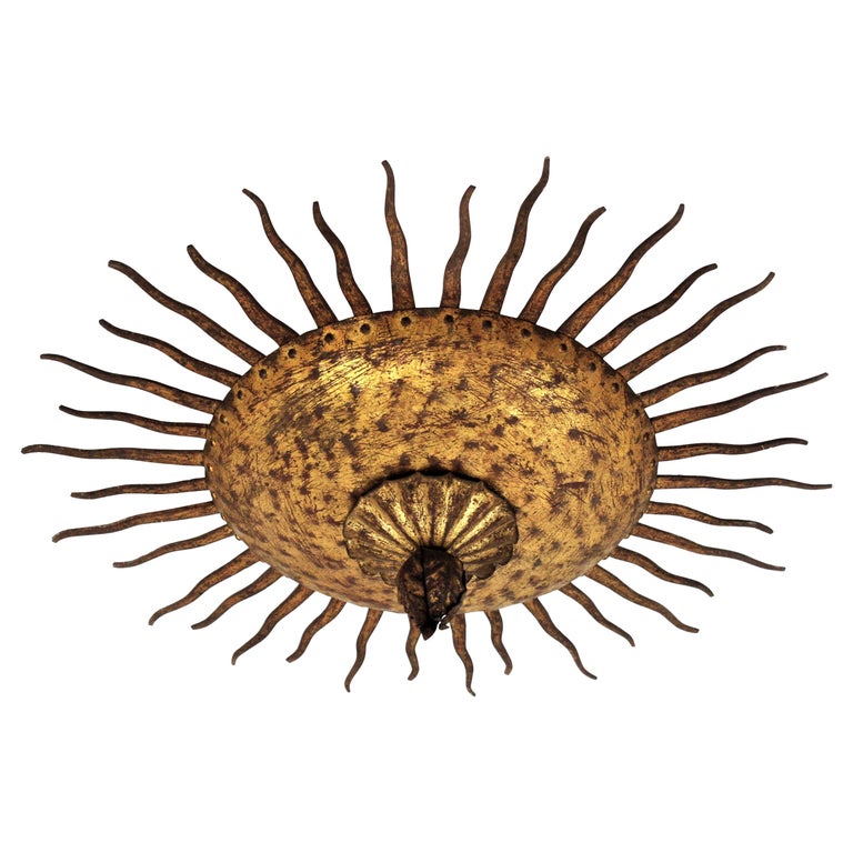 Sunburst Curly Ceiling Light Fixture / Chandelier in Gilt Iron at ...