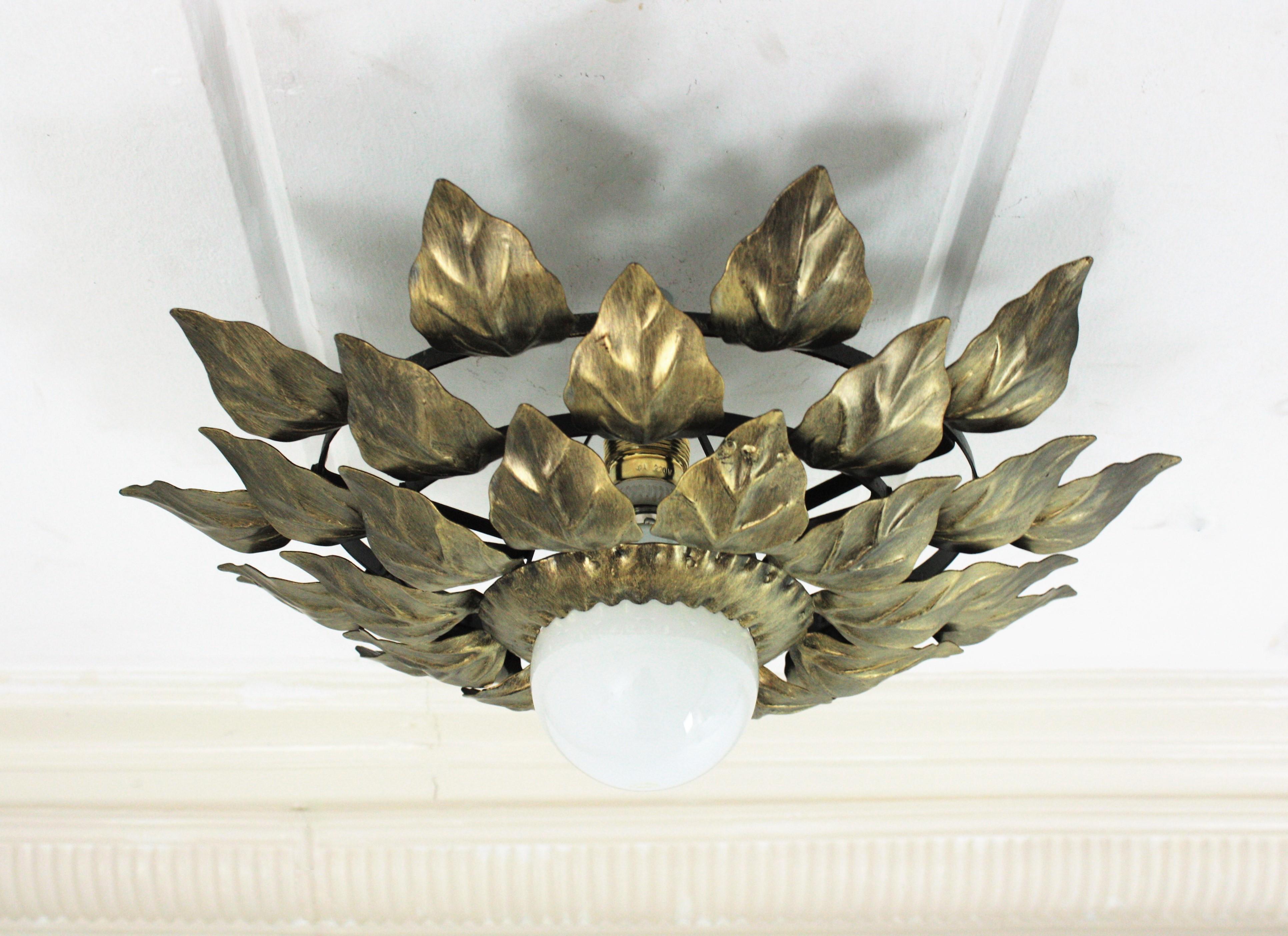 Sunburst Flower Light Fixture in Gilt Metal, 1960s For Sale at 1stDibs