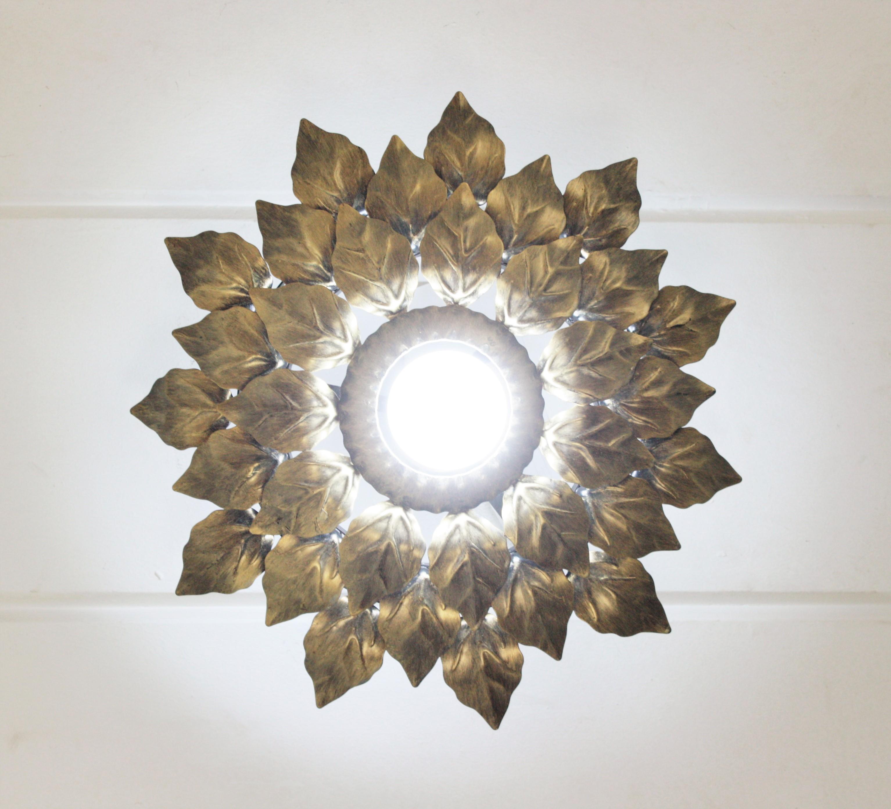 Sunburst Flower Light Fixture in Gilt Metal, 1960s For Sale at 1stDibs