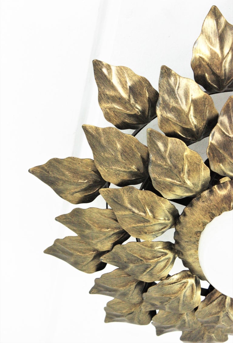 Sunburst Flower Light Fixture in Gilt Metal, 1960s For Sale at 1stDibs