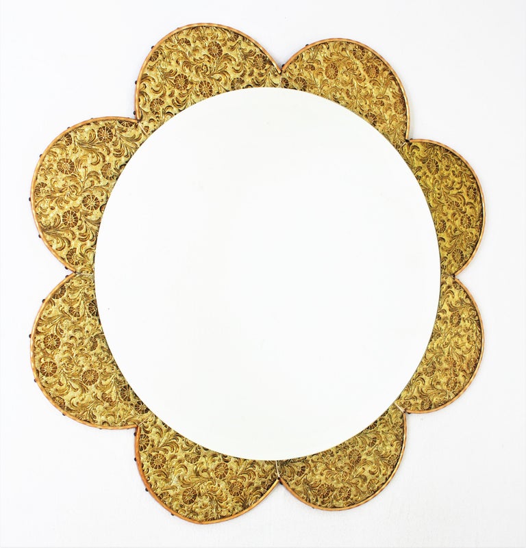 Sunburst Flower Mirror with Golden Textured Glass Petals For Sale at ...