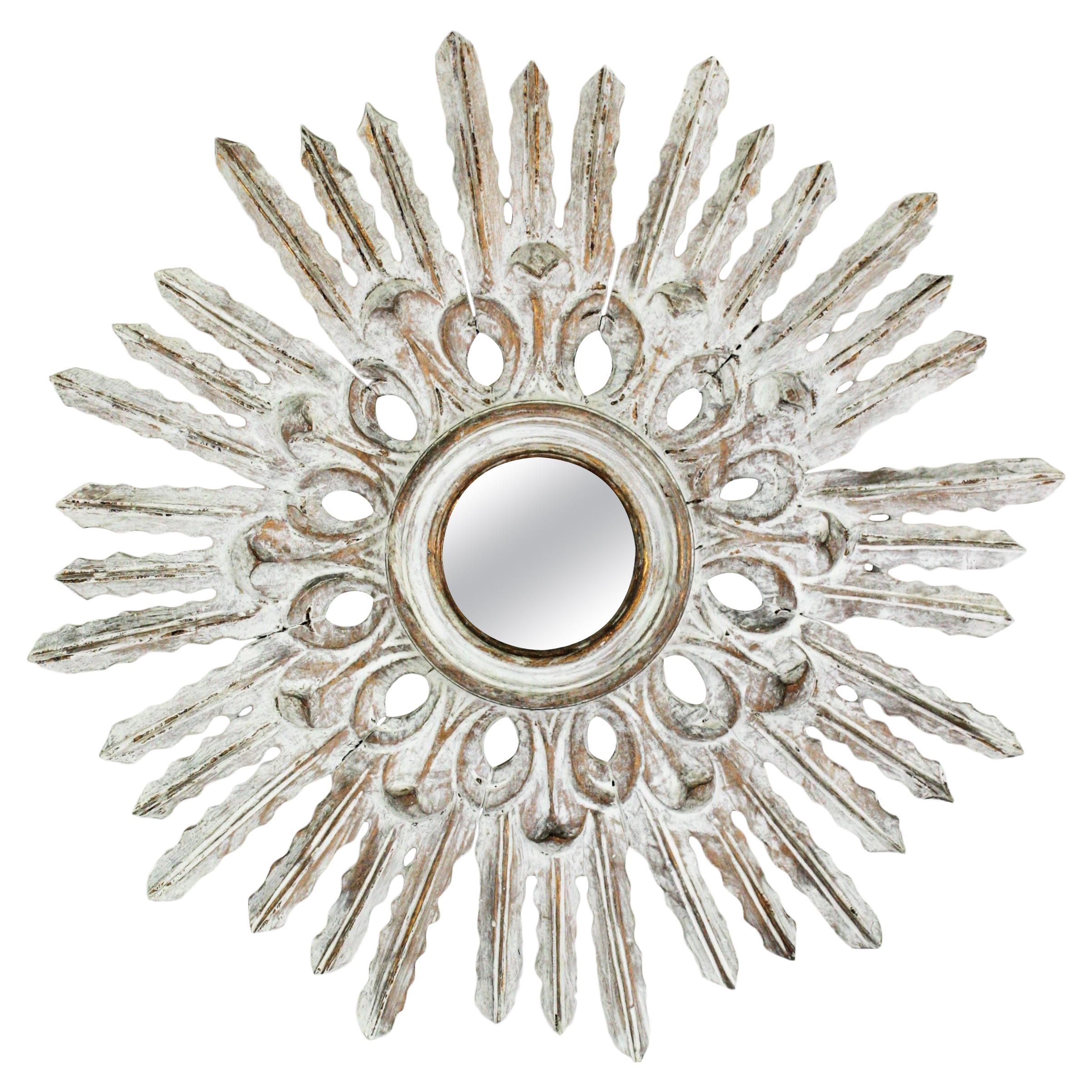 Spanish Sunburst Wood Mirror For Sale at 1stDibs