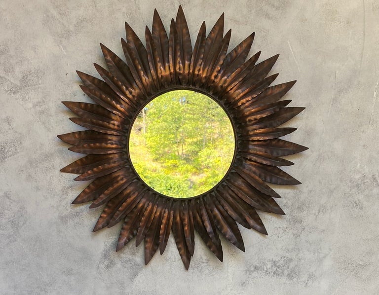 Sunburst Mirror with Antique Copper Finish For Sale at 1stDibs