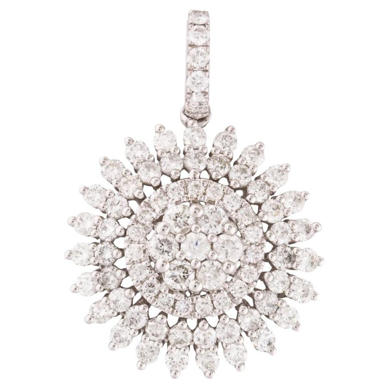 Sunburst Pendant with Diamonds Made in White Gold For Sale at 1stDibs