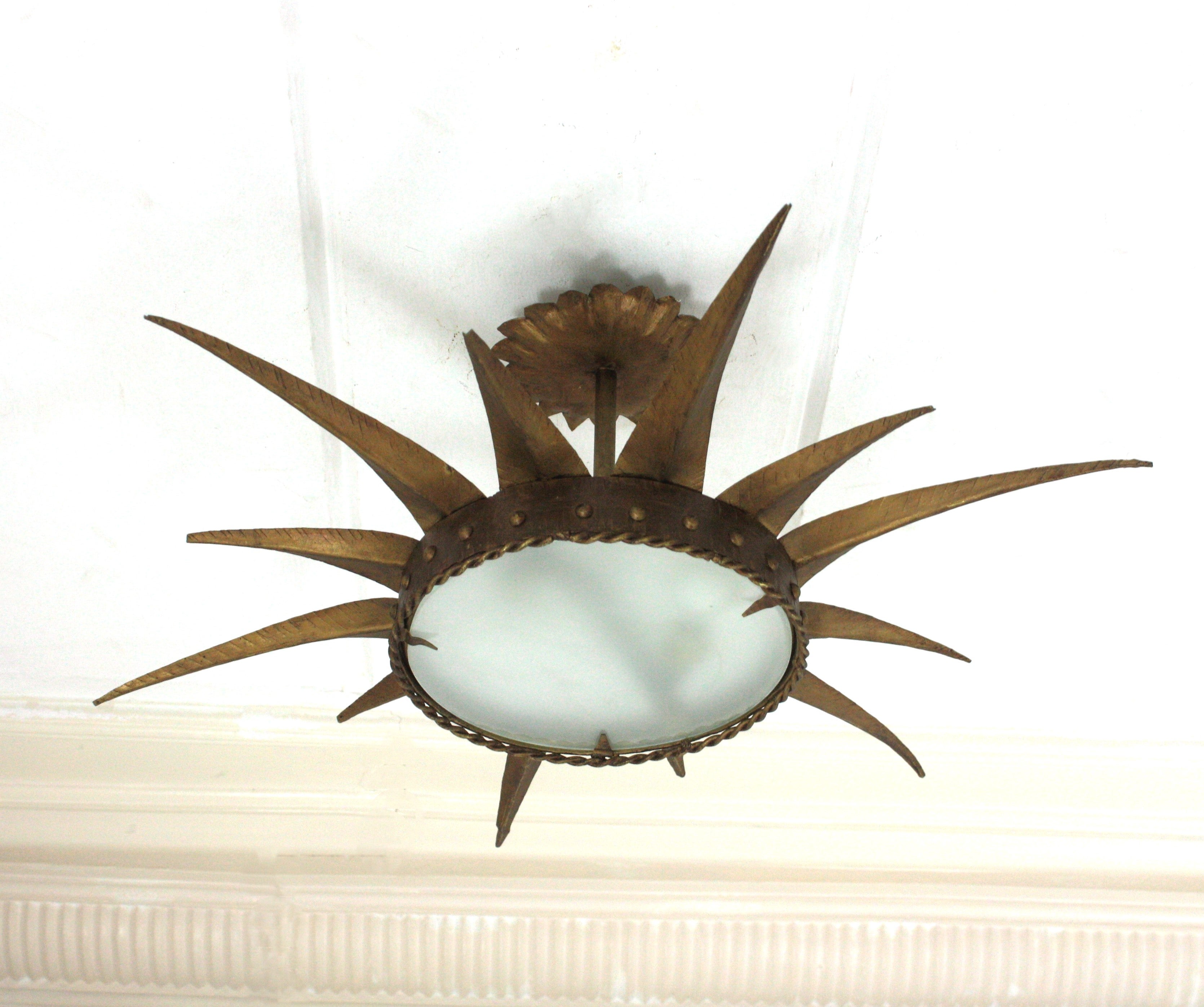 Sunburst Starburst Flush Mount Light Fixture in Gilt Iron at 1stDibs ...