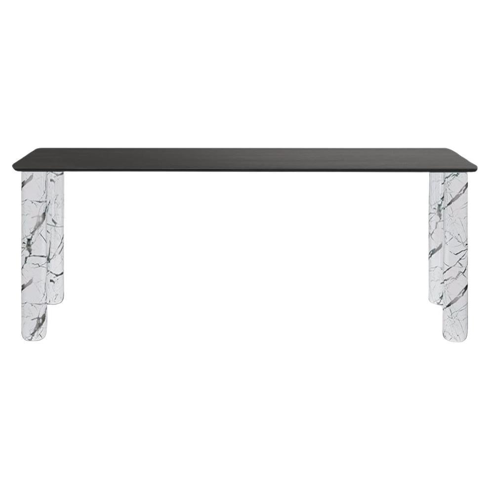 Sunday Dinner Table Black Stained Wood Top White Marble Legs By La ...