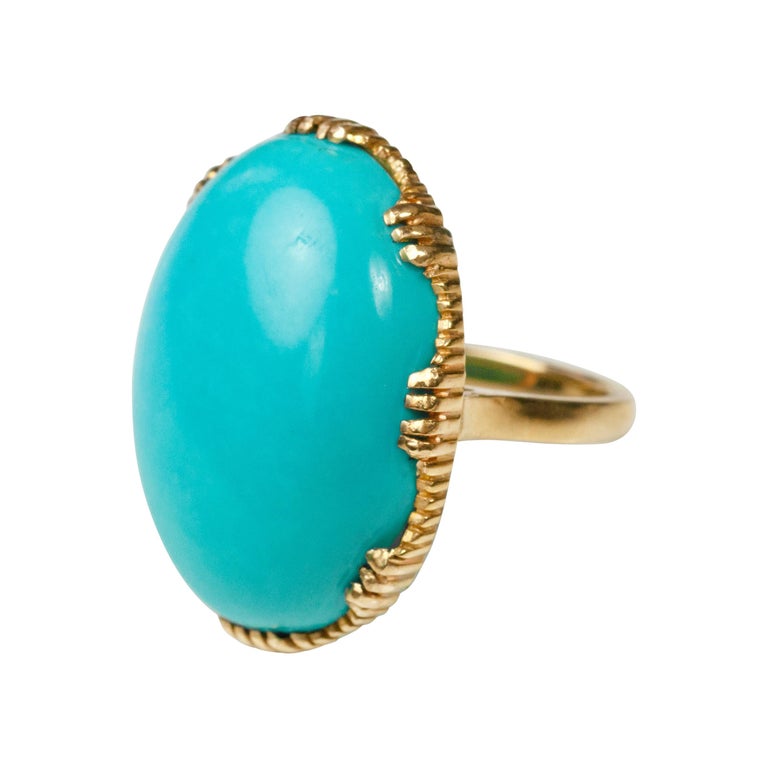 Sleeping Beauty Turquoise Cabochon 18 Karat Gold Ring SUNEERA at 1stDibs