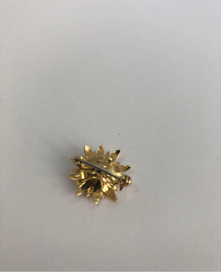 Sunflower Pin in 18 Karat Yellow Gold Nicely Enameled For Sale at 1stDibs