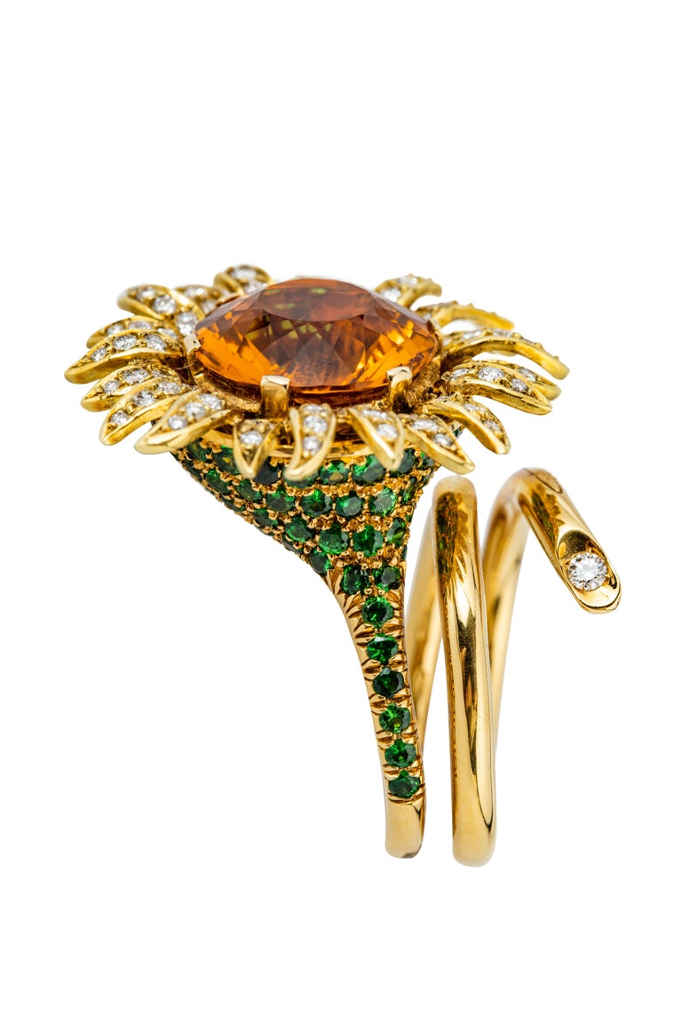Sunflower Ring with Central Citrine Madera, Tsavorites and Diamonds For ...