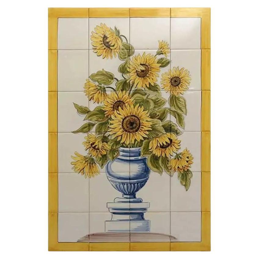 Sunflowers Hand Painted Tile Mural in Pure Clay and Fine Ceramic For ...