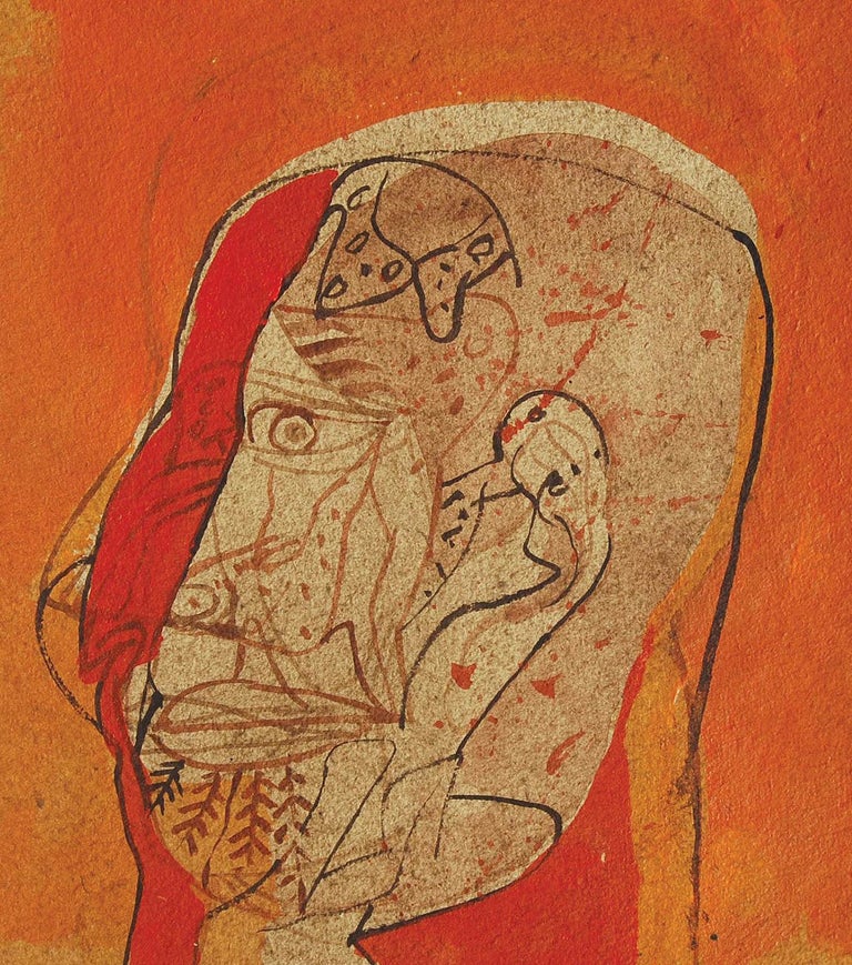 Sunil Das - Head III, Mixed Media on Board, Red, Brown, Black by Sunil ...