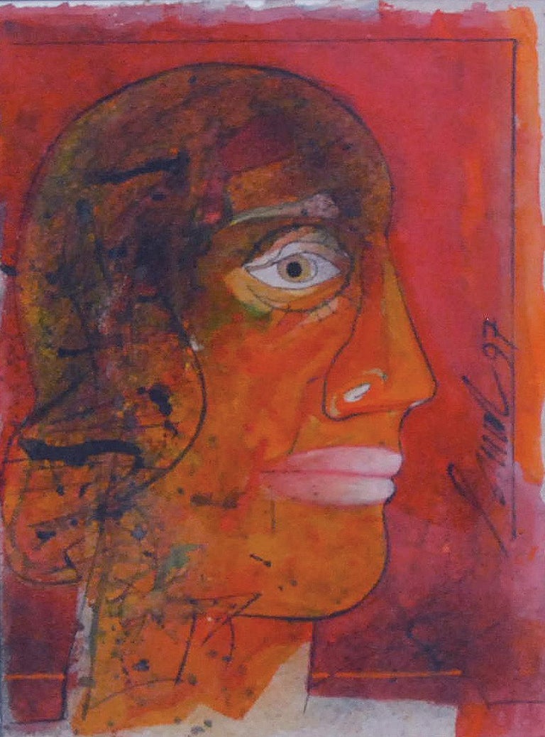 Sunil Das - Head Series, Mixed Media on Board by Modern Artist Sunil ...