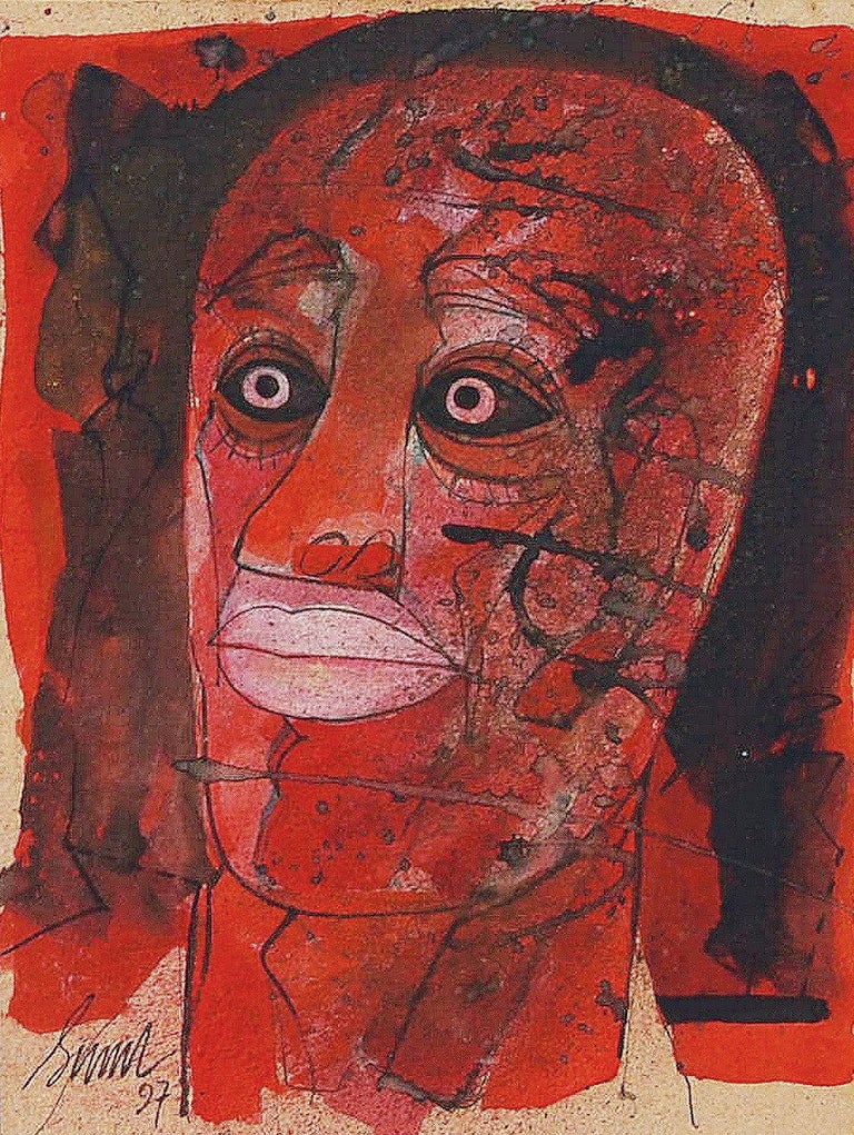 Sunil Das - Head Series, Mixed Media on Board by Modern Artist Sunil ...