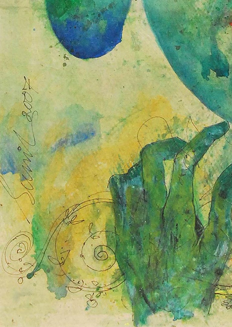 Sunil Das - Mangoes, Mixed Media on Paper, Green, Blue, Yellow by ...