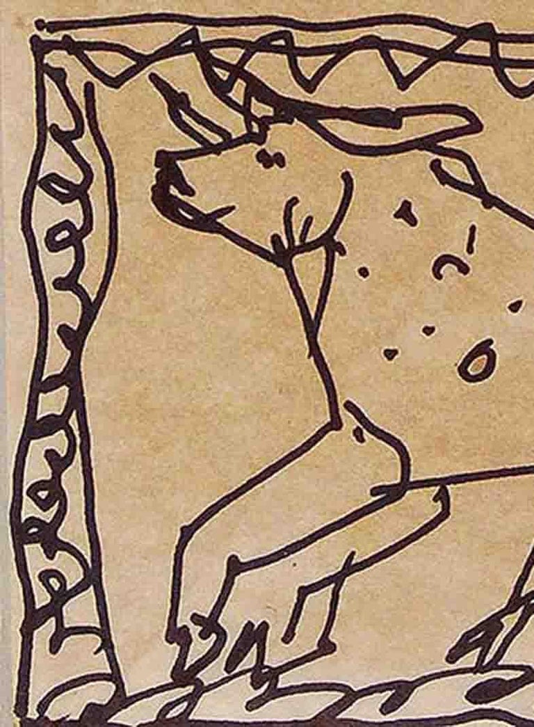 Sunil Das - Bull and Horse Drawing, Pen and Ink on Paper, Black by ...