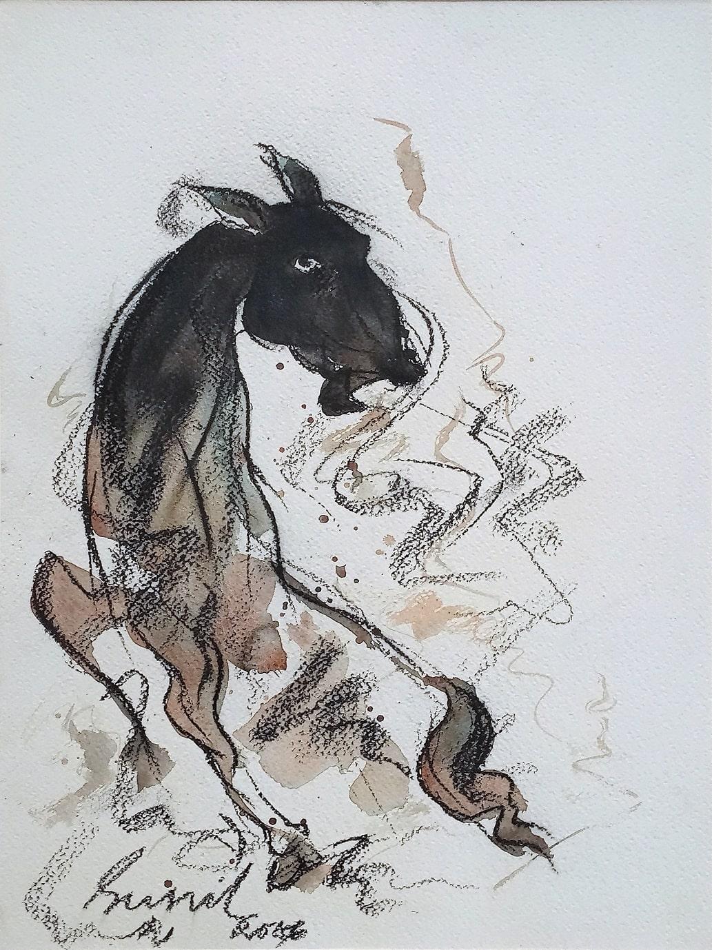 Sunil Das - Early Horses, Charcoal on Paper by Indian Artist Sunil Das ...