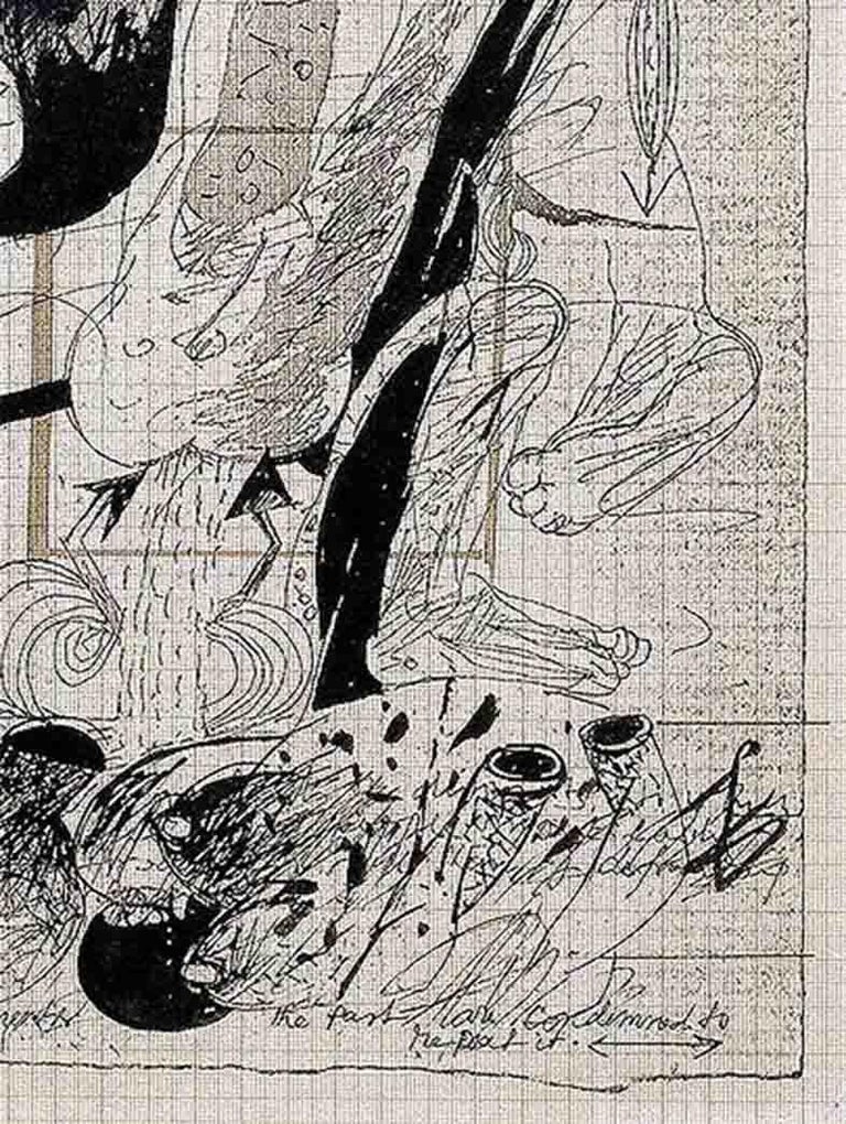 Sunil Das - Ink Drawings, Pen and Ink on Graph Paper, Black, White by ...