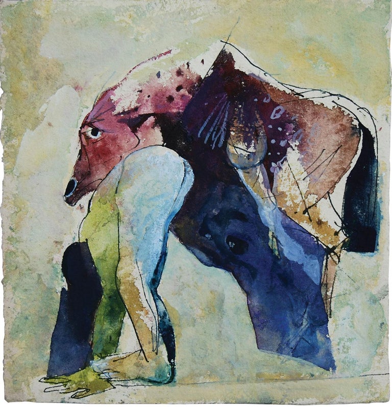 Sunil Das - Women and Horse, Mixed Media by Indian Artist Sunil Das "In ...
