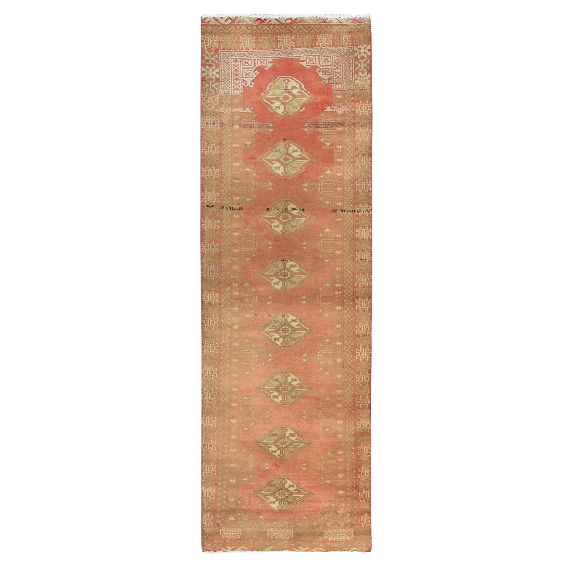 Tan Color Vintage Persian Serab Even Wear Pure Wool Hand Knotted Runner ...