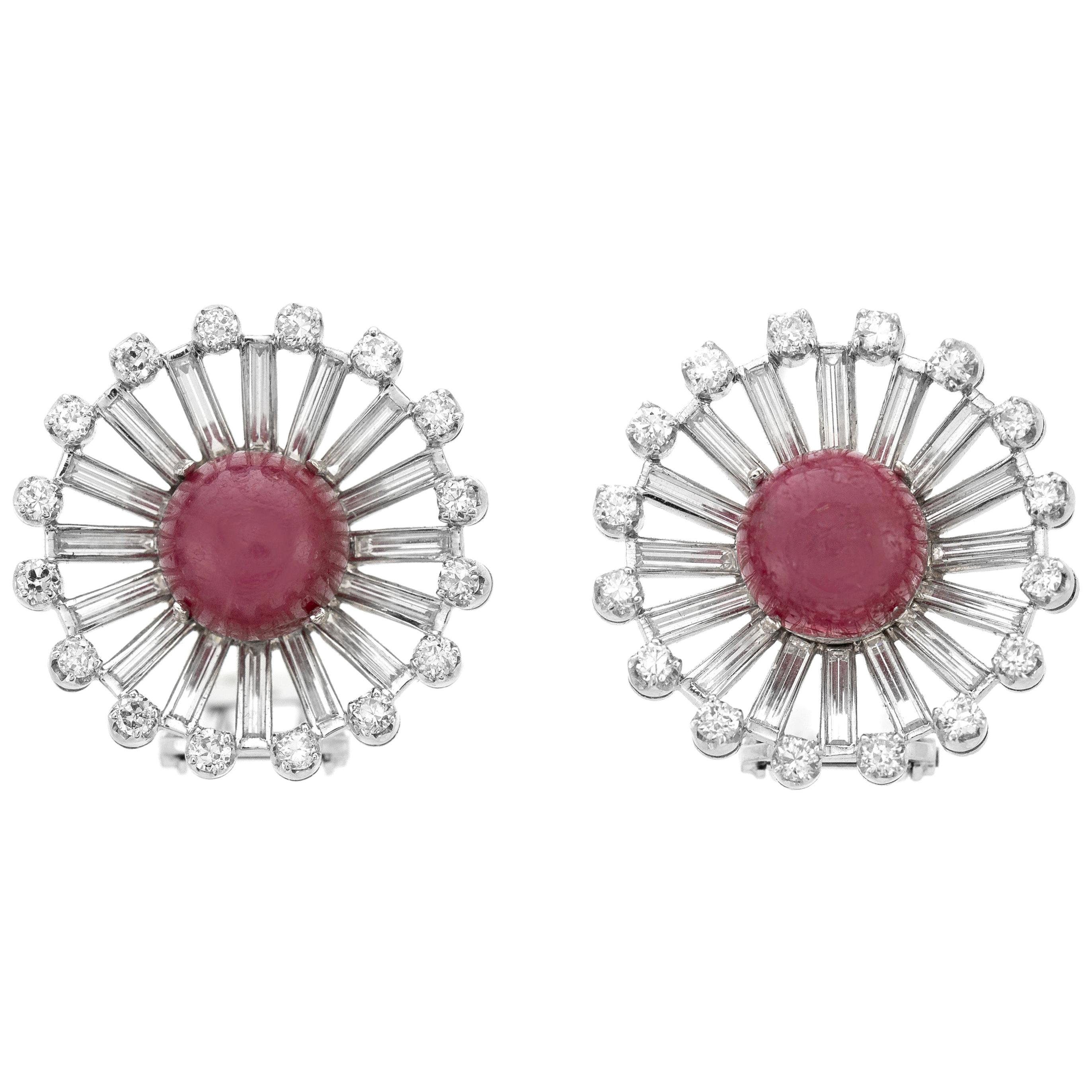 Harry Winston Cabochon Ruby and Diamond Earrings For Sale at 1stDibs ...