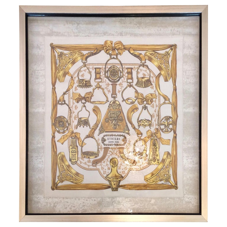 Super Chic Framed Vintage Hermes Scarf Art at 1stDibs