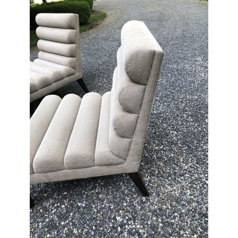 Super Chic Pair of Mid-Century Modern Channel Back Slipper Chairs at ...