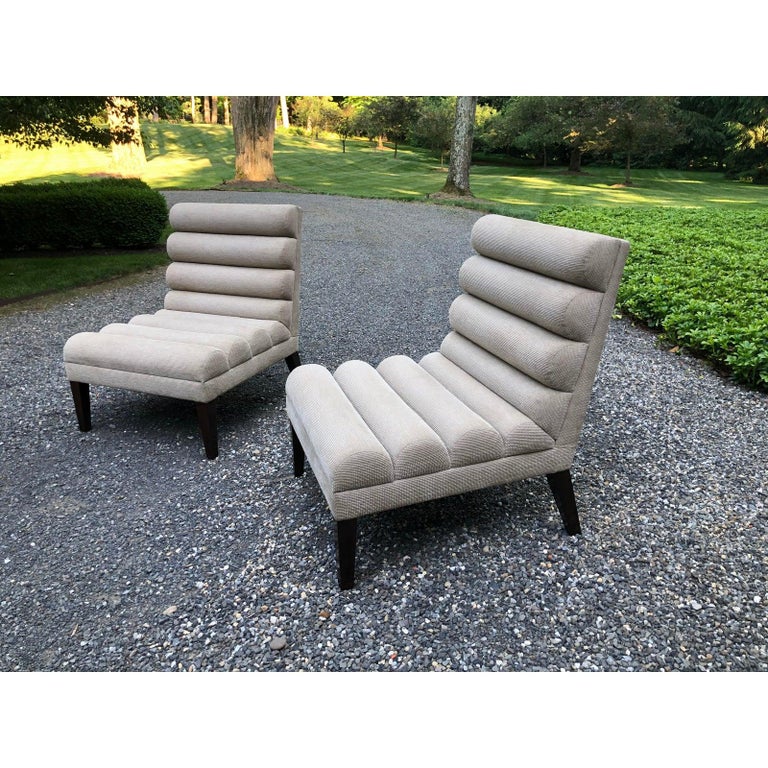 Super Chic Pair of Mid-Century Modern Channel Back Slipper Chairs at ...