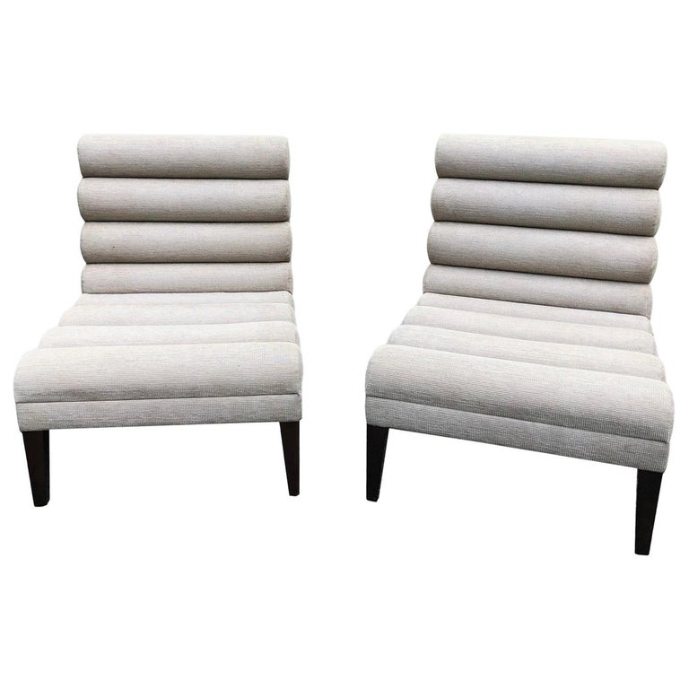 Super Chic Pair of Mid-Century Modern Channel Back Slipper Chairs at ...