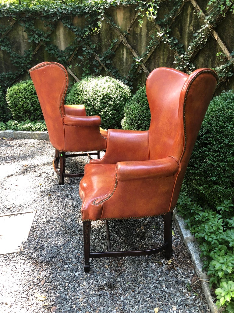 Super Cool Pair of Sleek Faux Leather Midcentury Modern Wingback Club ...