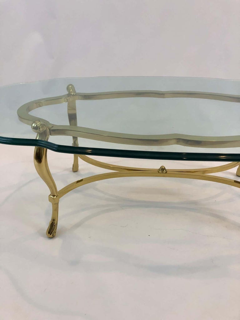 Super Glam LaBarge Brass and Glass Oval Coffee Table at 1stDibs