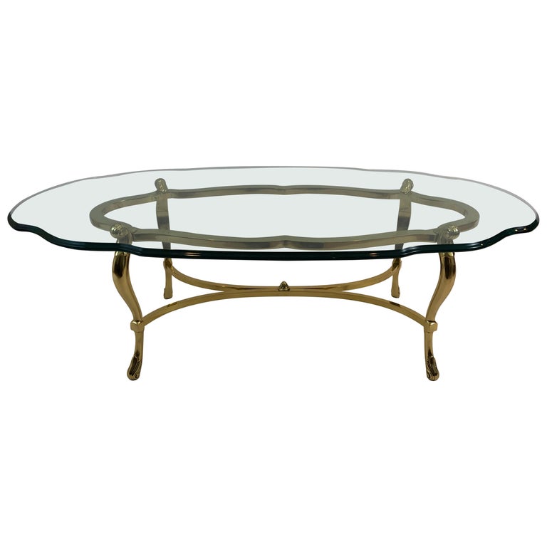 Super Glam LaBarge Brass and Glass Oval Coffee Table at 1stDibs
