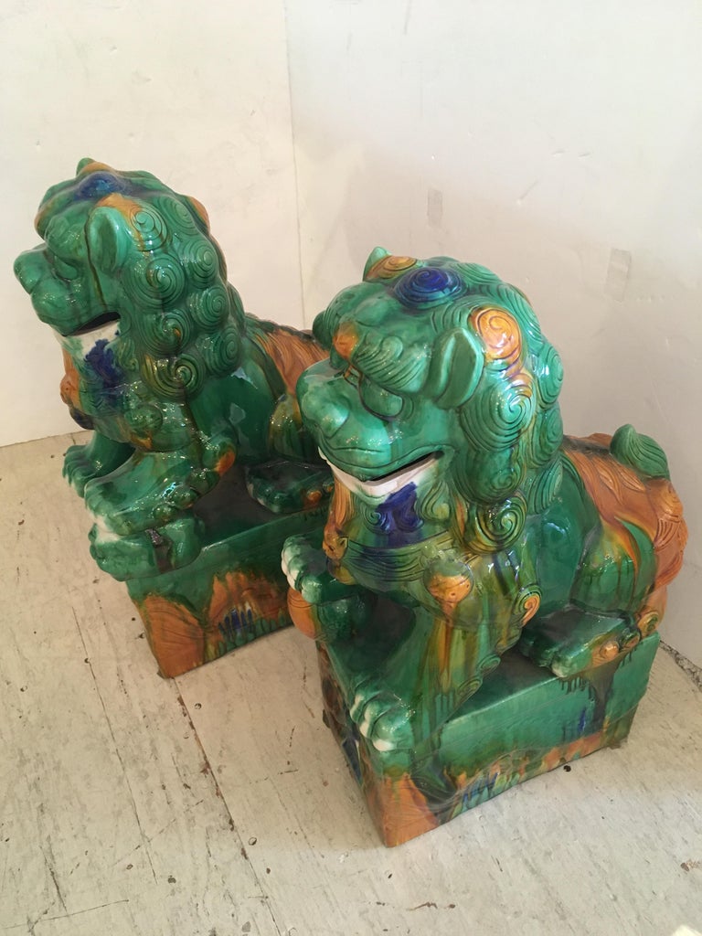 Super Large Impressive Pair of Foo Dog Sculptures at 1stDibs
