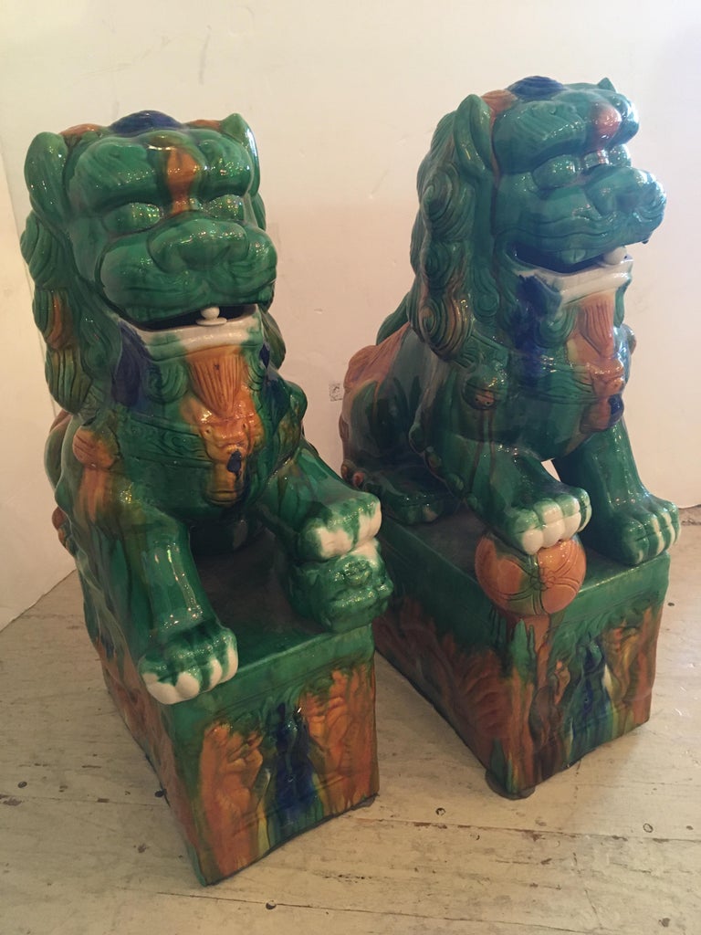Super Large Impressive Pair of Foo Dog Sculptures at 1stDibs